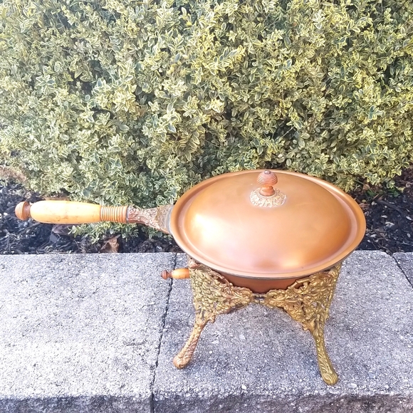 Hand Crafted | Kitchen | Antique Chafing Dish Copper Pan With Lid Cast ...